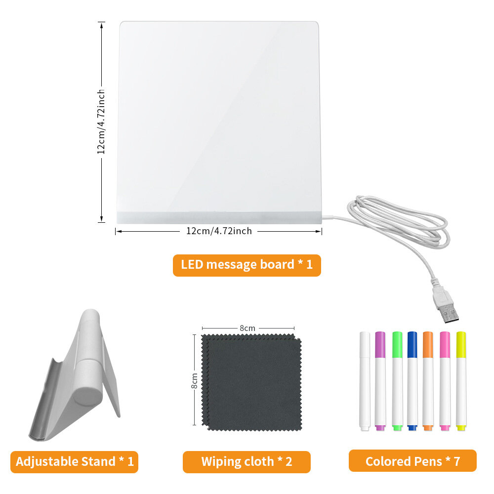 Доска для рисования DIY, светящаяся, 12x12 см, с цветными ручками