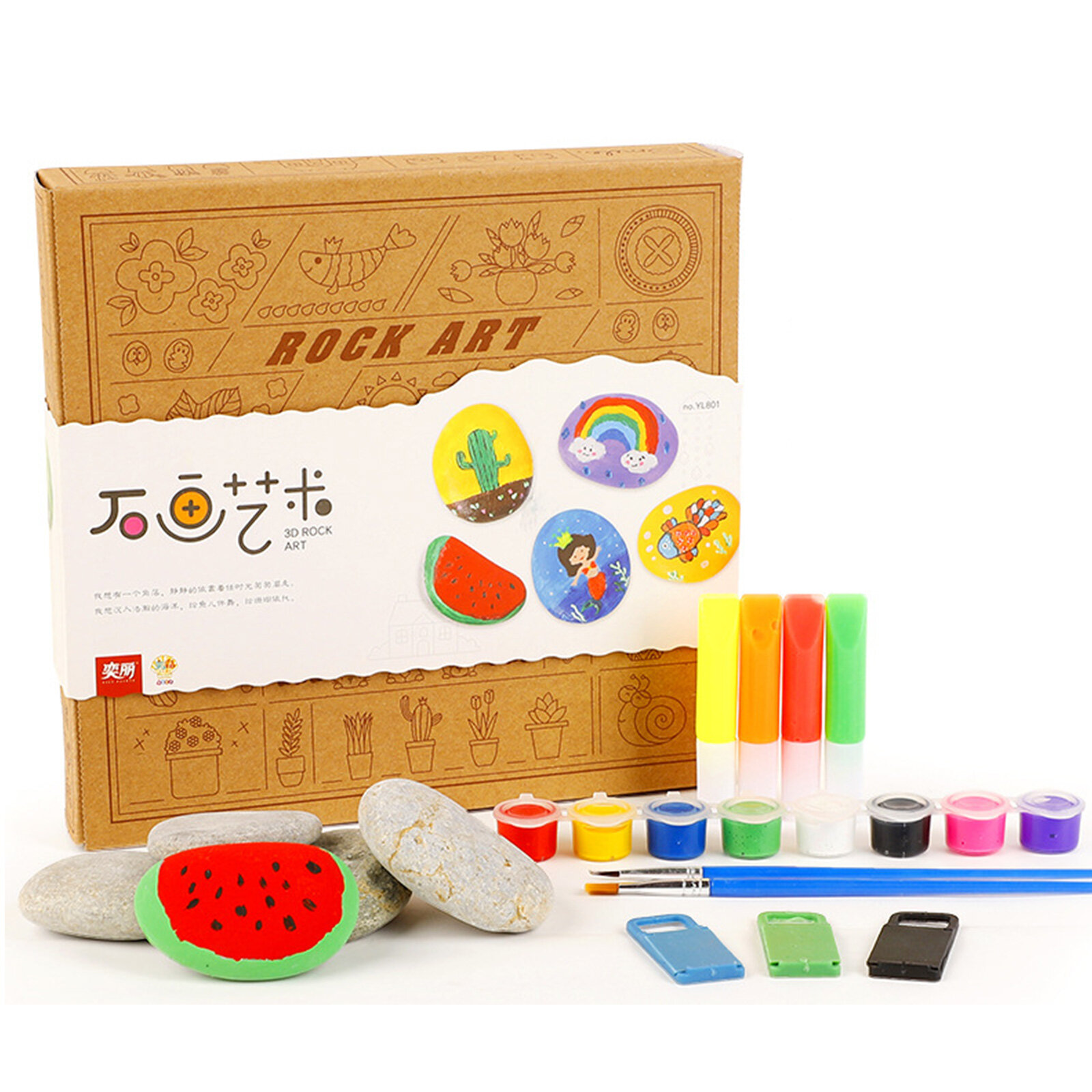 Набор для рисования из раскрашенных вручную камней, включающий 8 акварельных красок и 4 набора 3D-пигментов, интерактивная игрушка для рисования для детей и девочек.