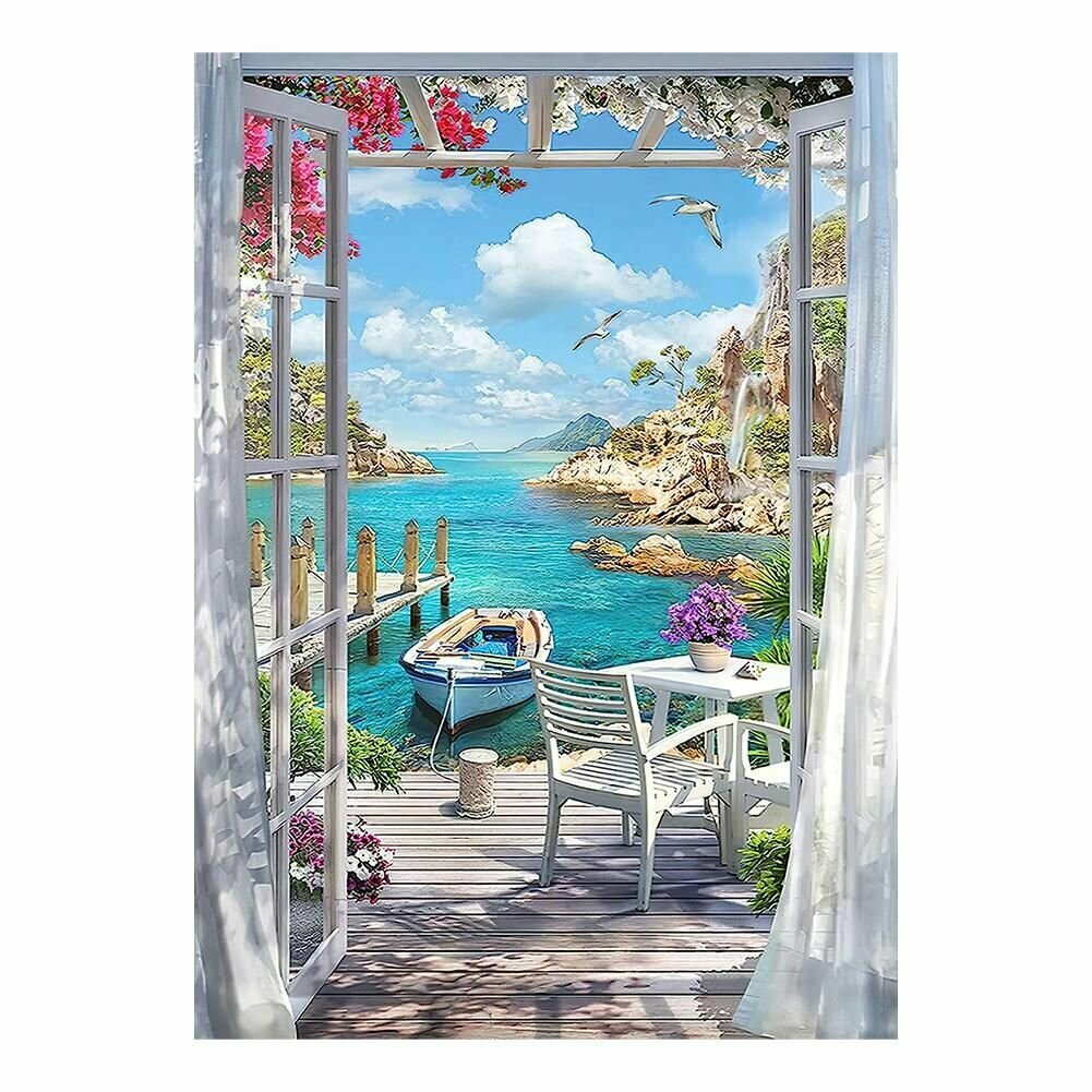 Алмазная мозаика большая картина "Пляжный лунный свет" 30х40 см со светящимся в темноте стразами и 5Д элементами