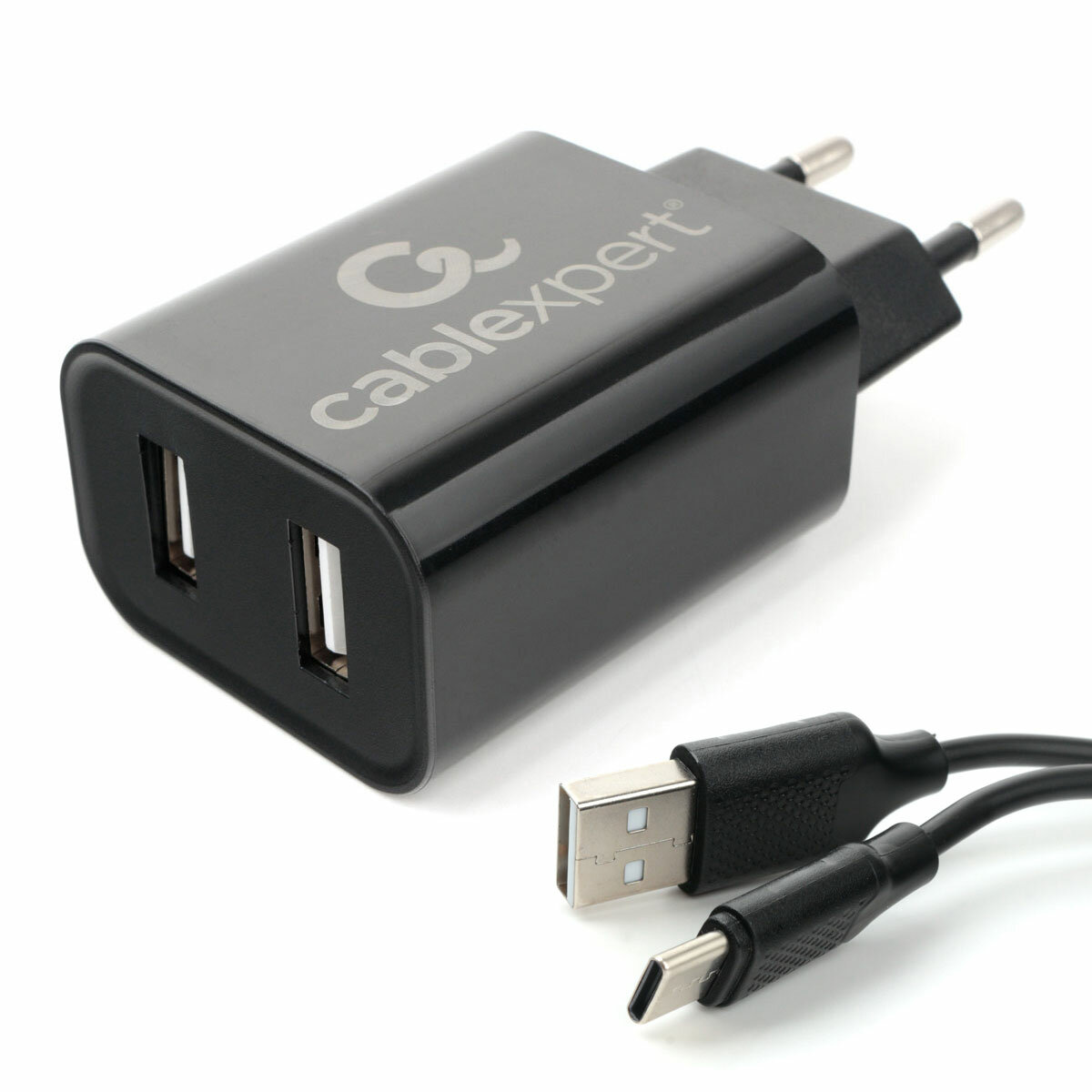Зарядное устройство Cablexpert черный 12Вт 2.4А 2хUSB кабель Type-C 1м MP3A-PC-37