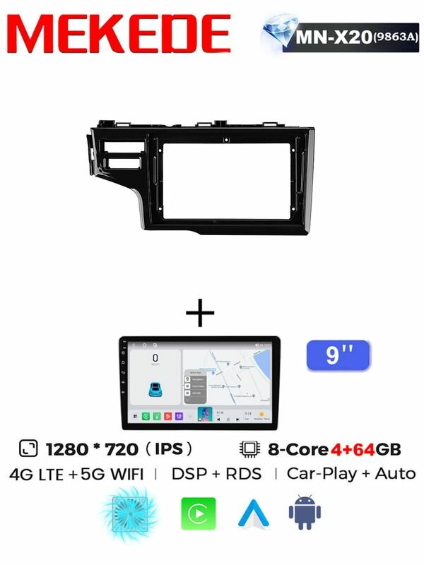 Магнитола 9" Mekede MN X20 Pro 4/64 Gb Honda Jazz 3 2015-2020 Fit 3 GP GK 2013-2020 (A) carplay