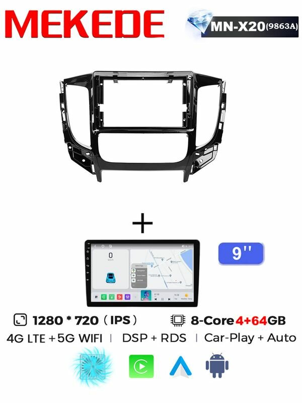 Магнитола 9" Mekede MN X20 Pro 4/64 Gb Mitsubishi L200 5 2015-2019 F2 Климат carplay