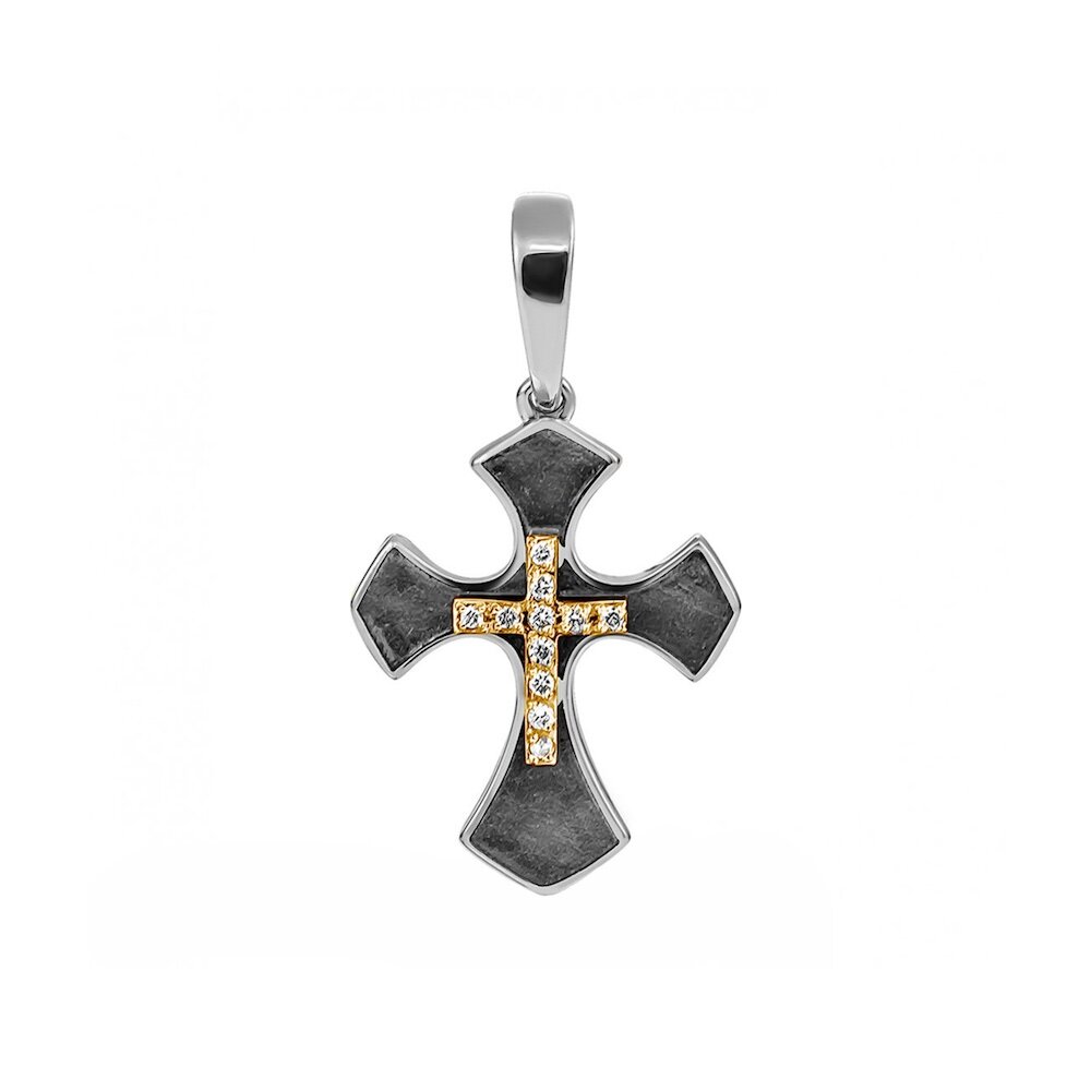 Крестик, серебро, 925 проба, золочение, родирование, бриллиант