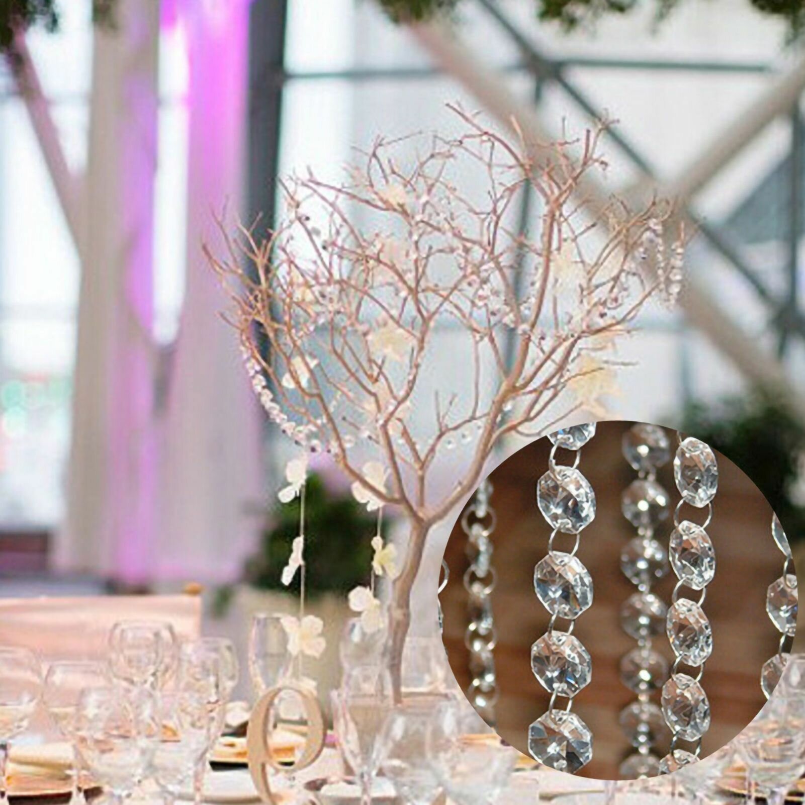 Подвеска интерьерная стеклянная (украшение стеклярус на кольцах) для декора дома, дизайна интерьера и зонирования пространства для межкомнатных проёмов, дверей, окон, штор, занавесок, люстр=v=