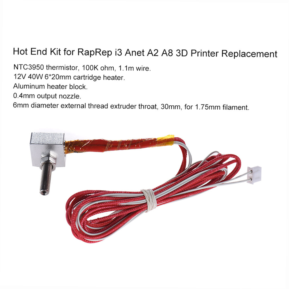 Комплект для самостоятельной сборки горячего конца 0,4 мм сопло и горловина экструдера M6 30 мм нагреватель 12 В 40 Вт термистор NTC 3950 алюминиевый нагревательный блок для замены 3D-принтера RapRep i3 Anet A2 A8