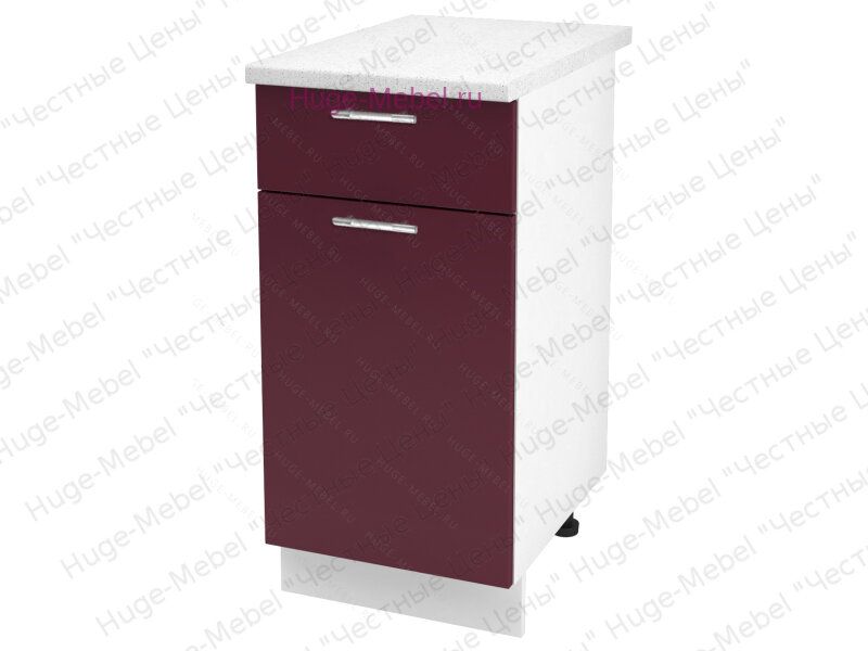 Нижний кухонный шкаф с ящиком 400 Ксения (бордо) Huge Mebel . Ширина 400 Высота 840. Кухонные шкафы