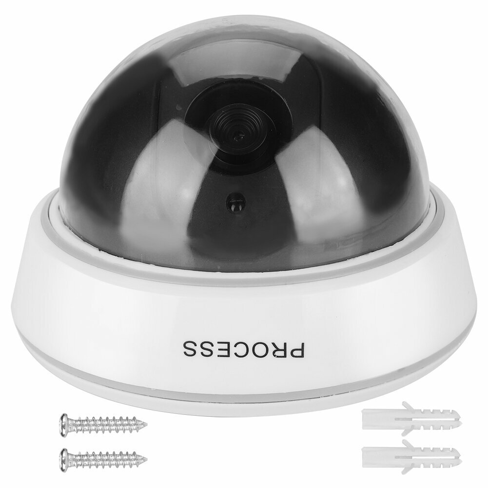 Белый купольный макет домашней камеры видеонаблюдения с имитацией мигающих красных ИК-светильников.