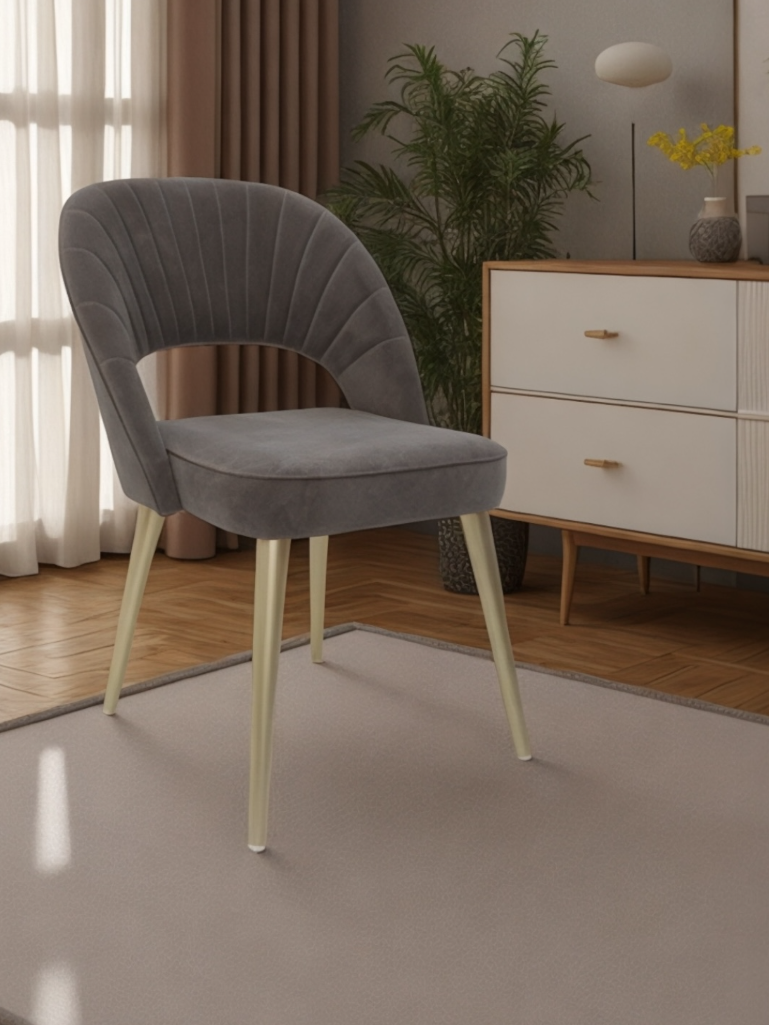 Стул для кухни, кафе, ресторана Ракушка, цвет корица, ножки золотая патина, камебель