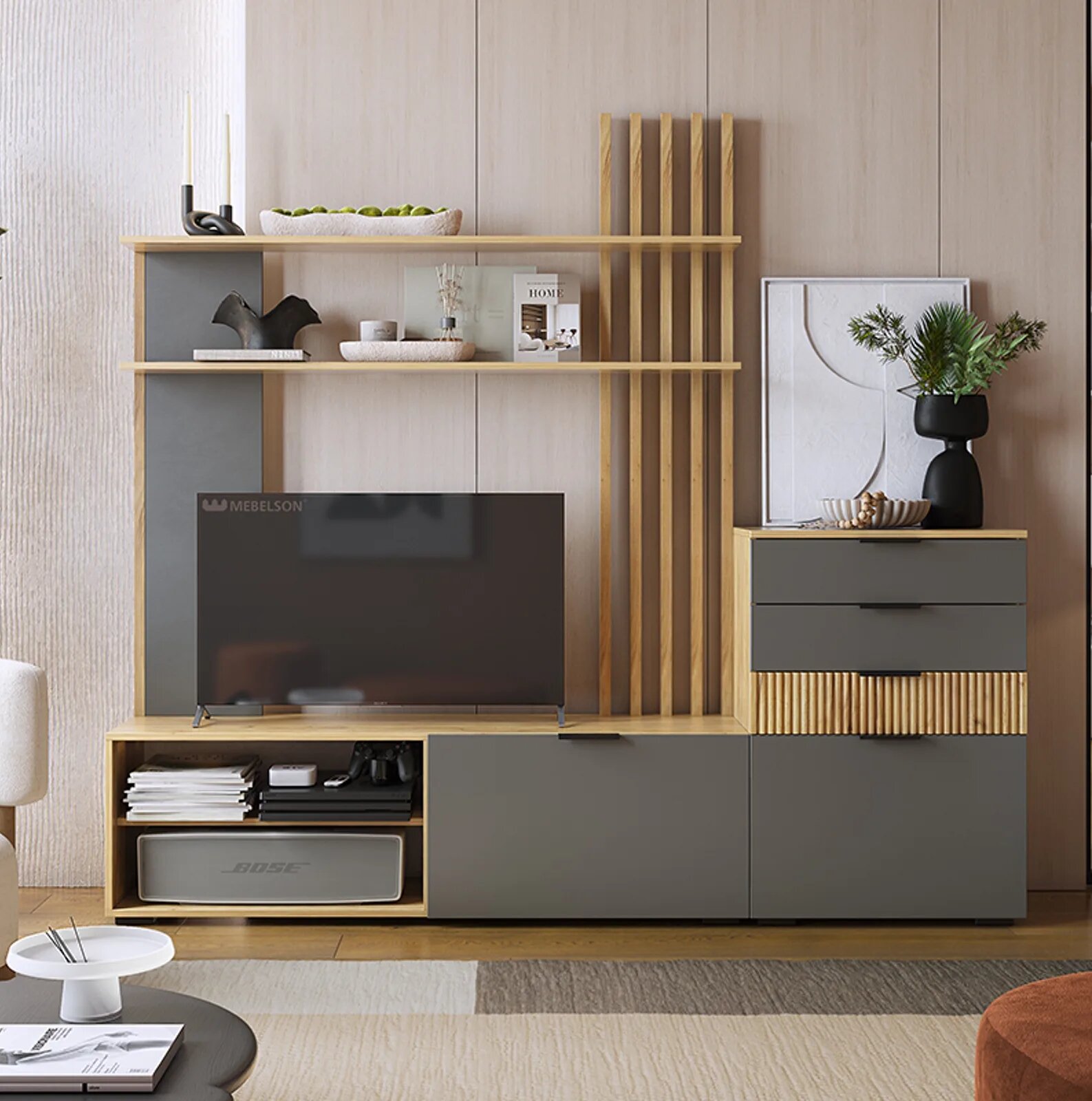 Гостиная «Бери» К3, дуб крафт золотой/графит (2000х354х1810)