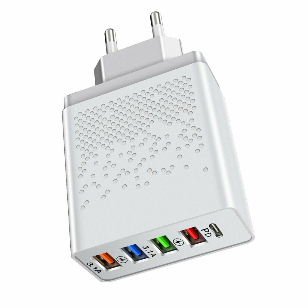 Зарядное устройство для мобильного телефона 4USB 5-в-1 с многопортовой зарядной головкой европейского стандарта 5v3A-белый