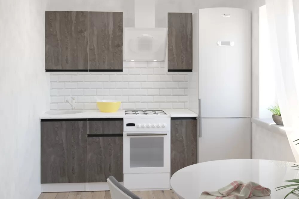 Кухонный гарнитур Герда Ноктюрн лайт 1200 мм, каркас ЛДСП, фасад ЛДСП, Белый/Бетон темный