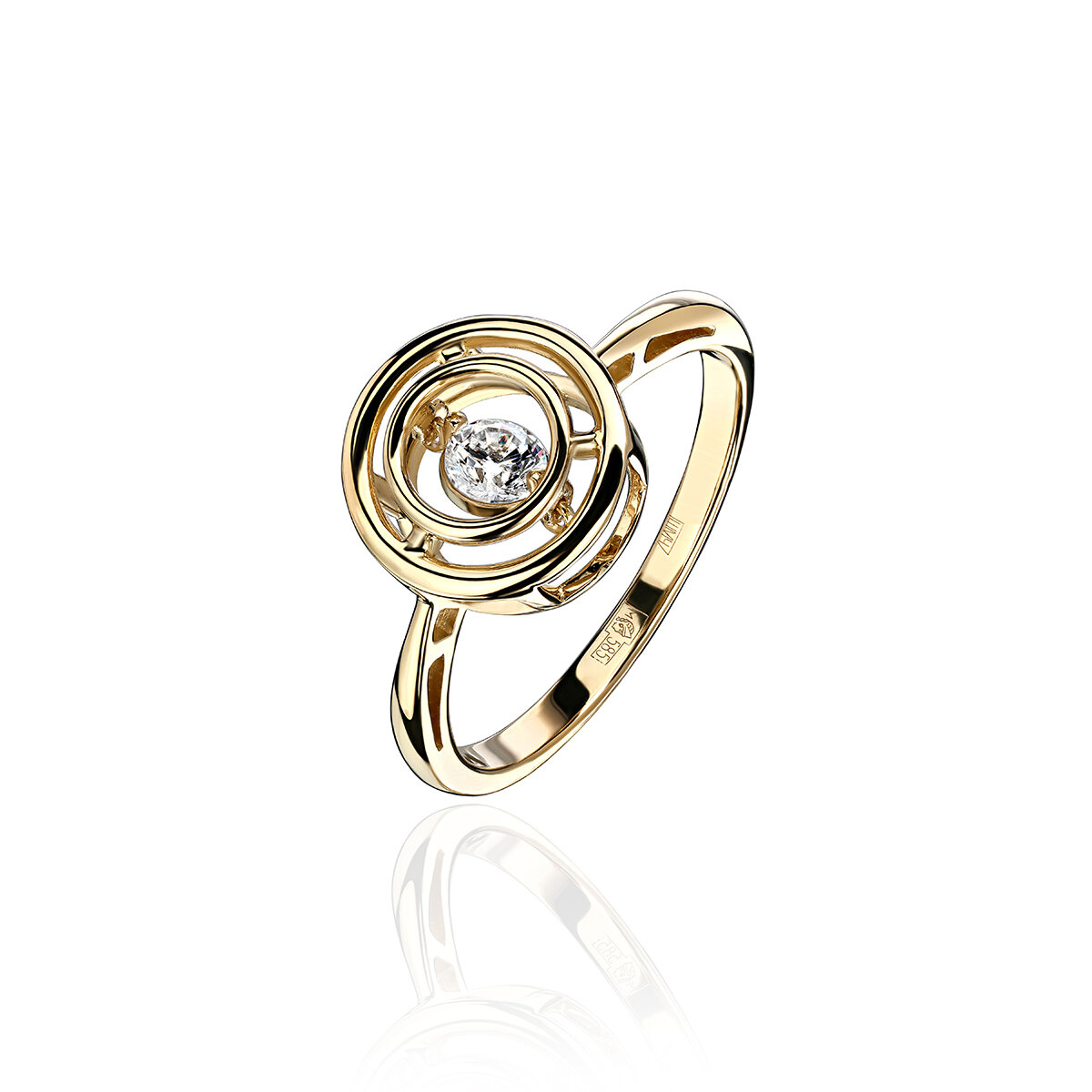 Кольцо, желтое золото, 585 проба, фианит