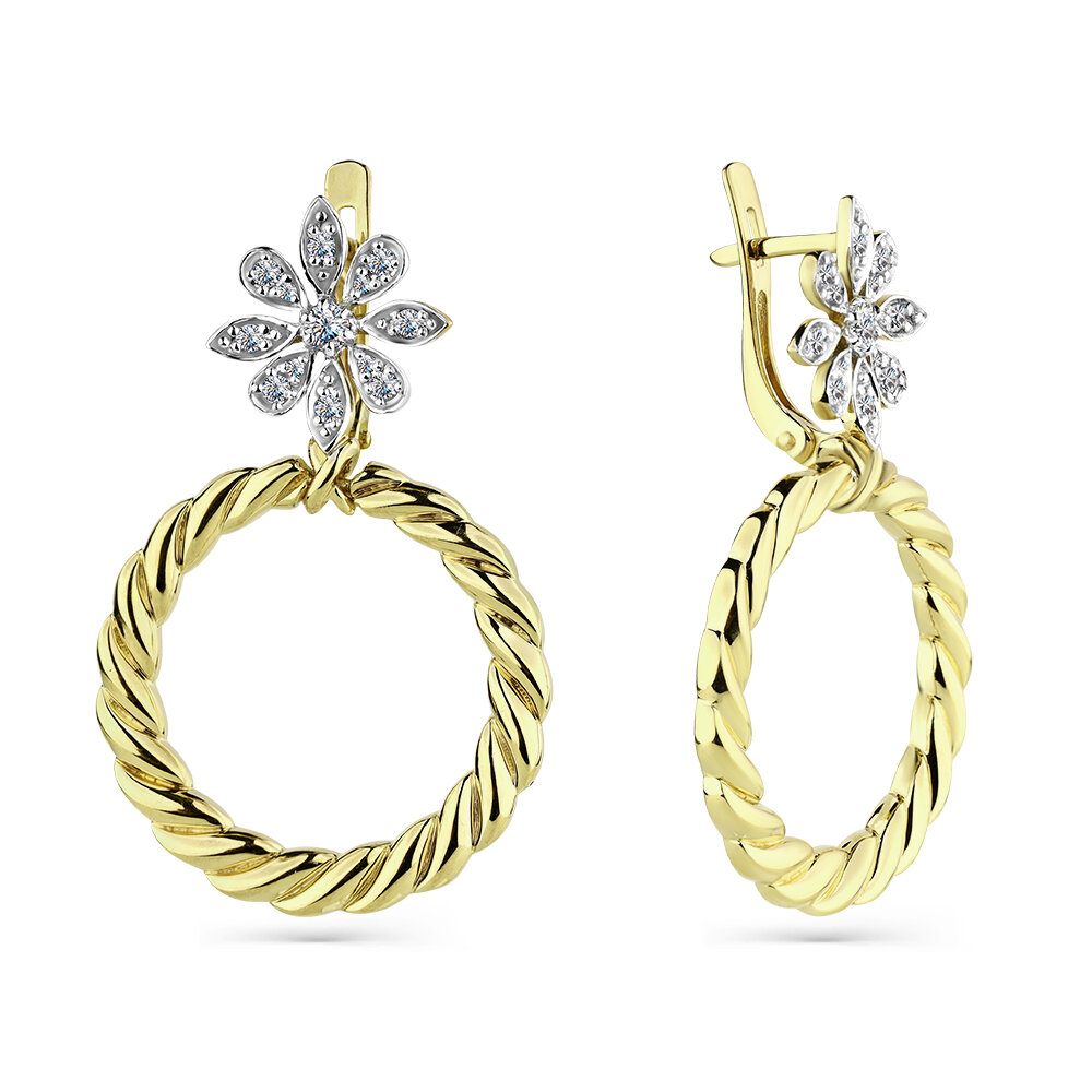 Серьги, желтое золото, 585 проба, бриллиант