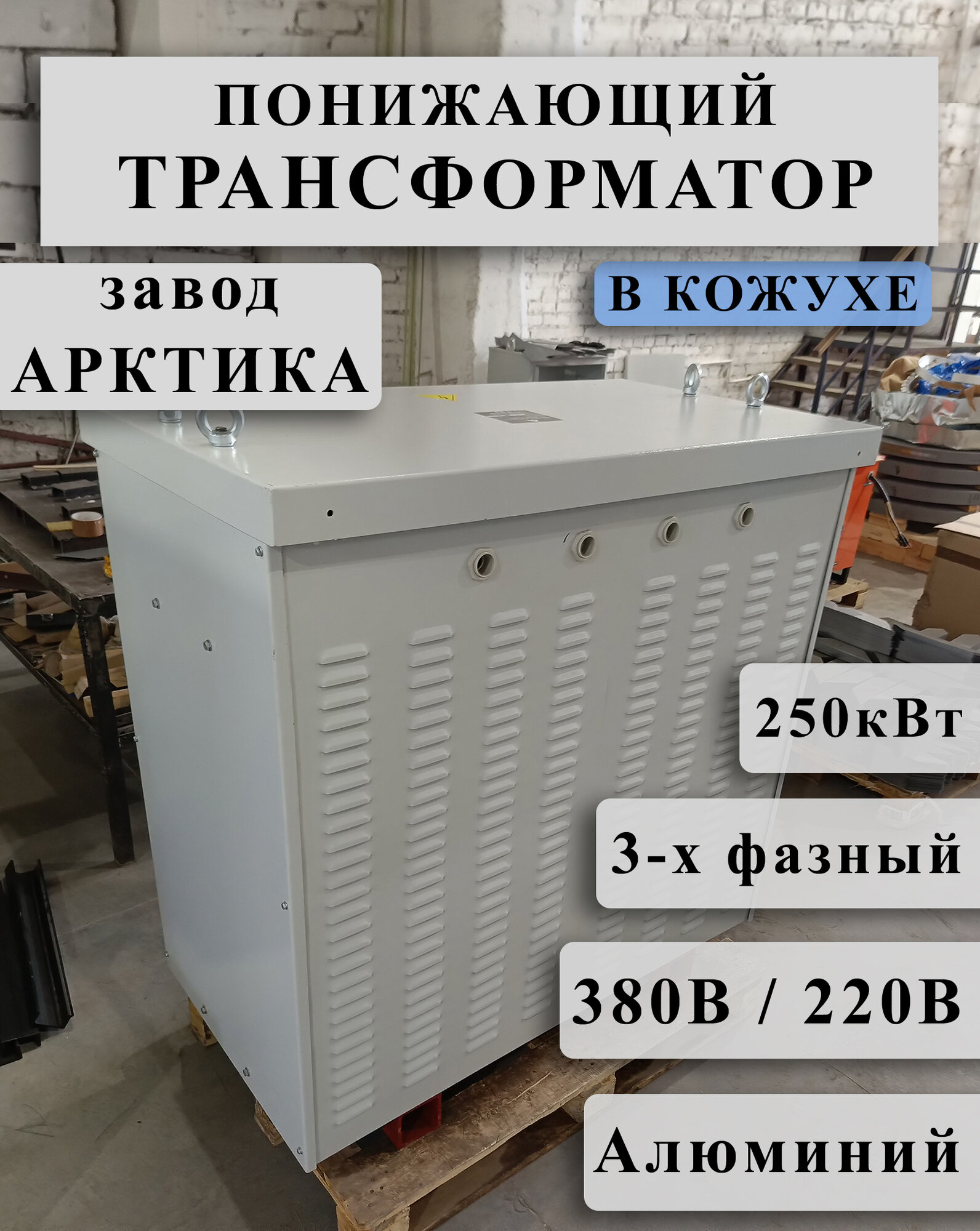 Понижающий трехфазный трансформатор Арктика ТСЗ 250,0 380/220 в кожухе (обмотки Al)