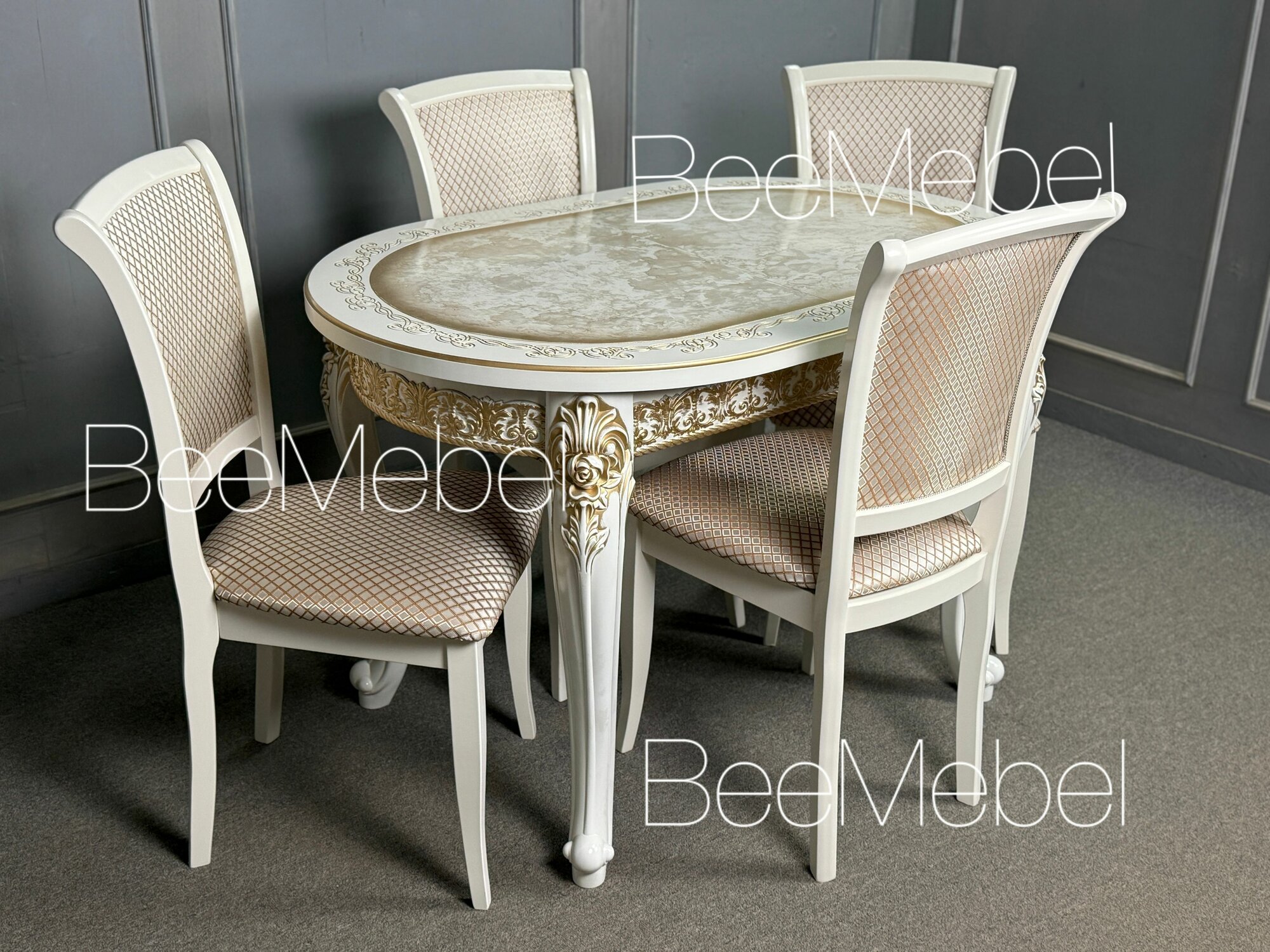 Обеденная группа, стол 120 и 4 стула . Стол Роза и стулья для кухни