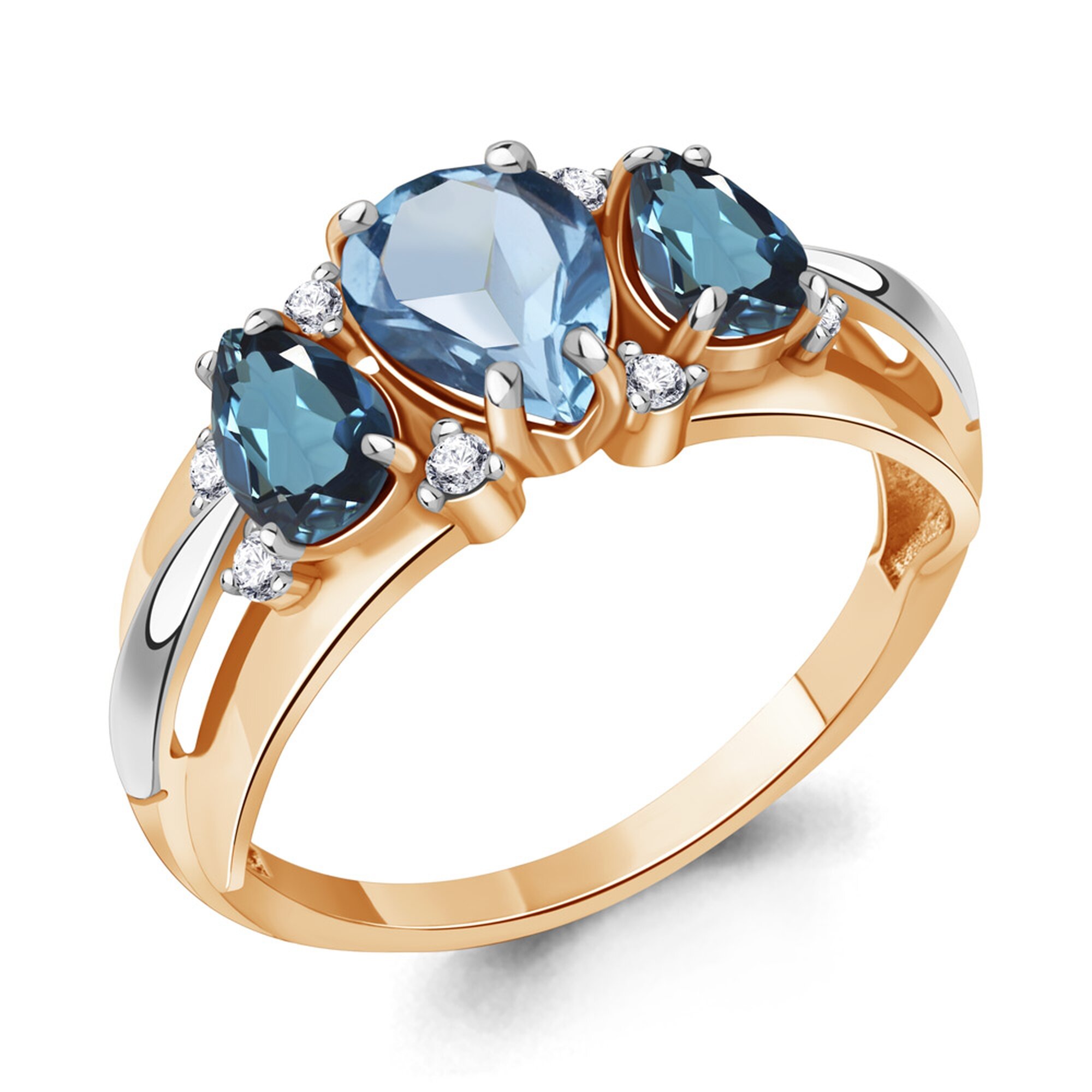 Кольцо, серебро, 925 проба, золочение, фианит, Лондон топаз, топаз