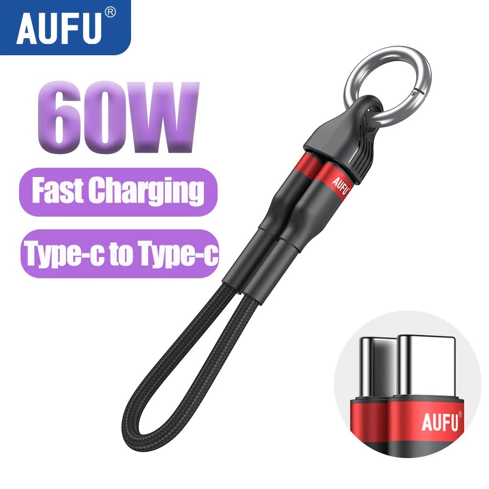 AUFU USB C - USB C кабель, 60W, красный, с брелоком
