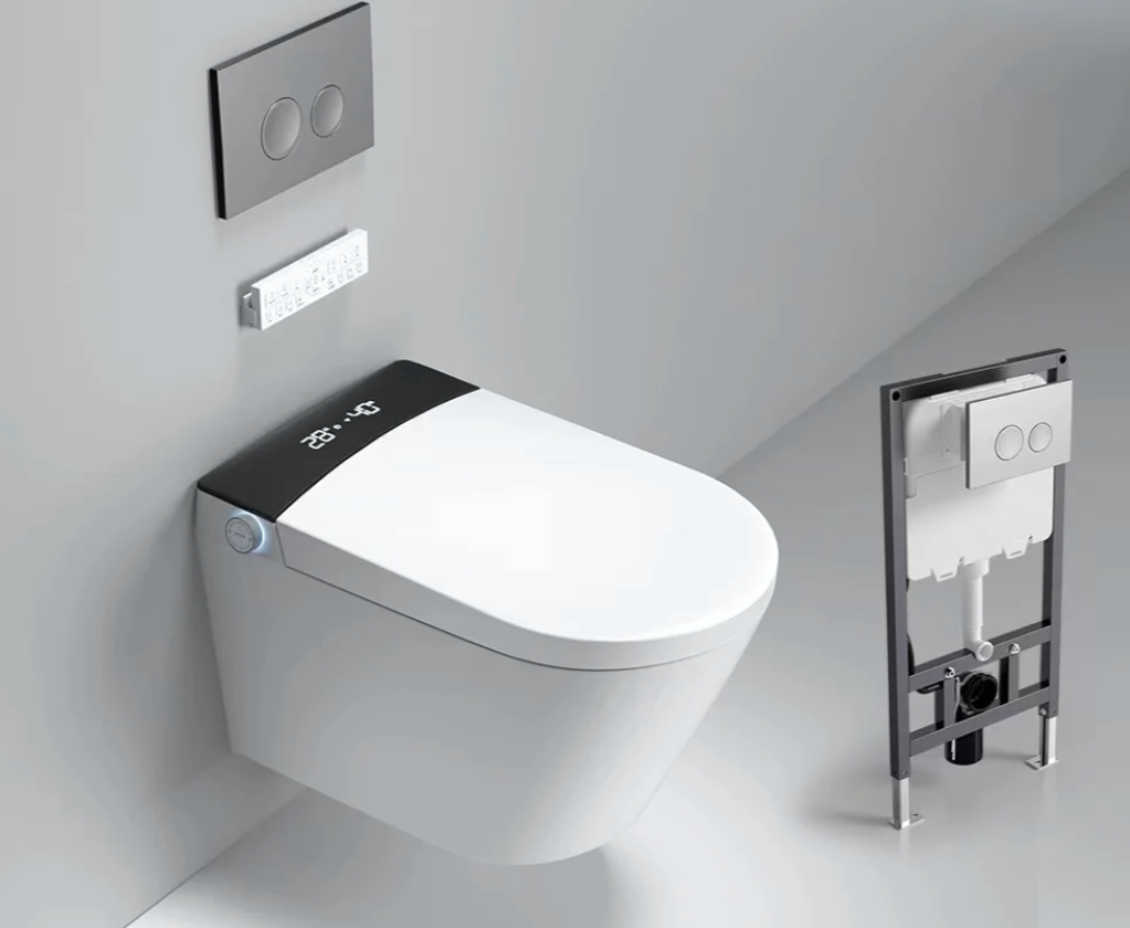 Электронный унитаз-биде подвесной с инсталляцией и черной матовой кнопкой Timo ТЕ-751B