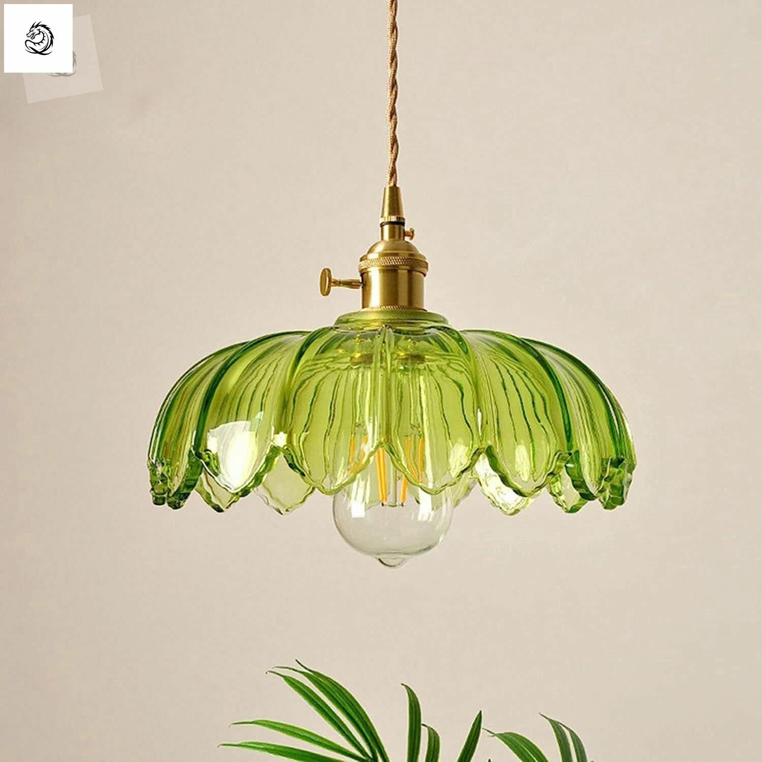 Винтажная люстра "Лотос" с абажуром из утолщенного стекла ретро стиль, цоколь E27, регулируемый кабель