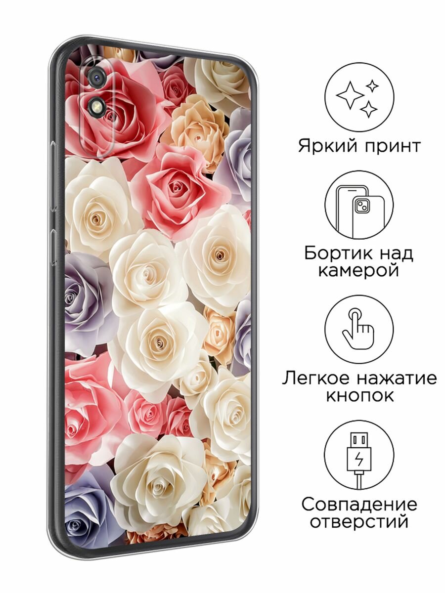 Чехол на Xiaomi Redmi 9A / Сяоми Редми 9А с принтом "Пастельные розы" — фото 1