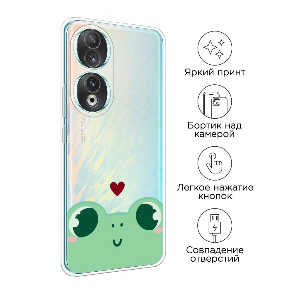 Чехол на Honor 90 / Хонор 90 с принтом "Влюблённая лягушка - 14 февраля", прозрачный — фото 1