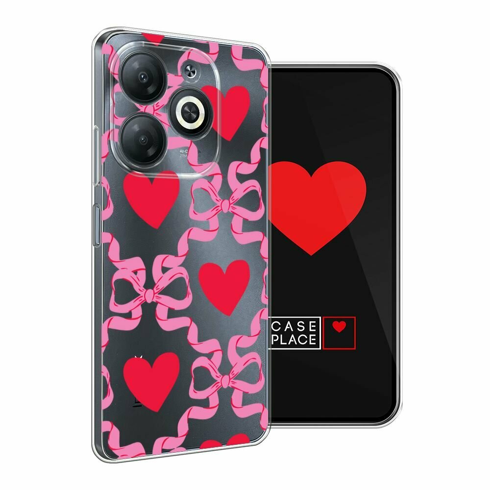 Чехол на Infinix Smart 8/8 HD/HOT 40i / Инфиникс Смарт 8 с принтом "Hearts and ribbons 2 - 14 февраля", прозрачный — фото 1