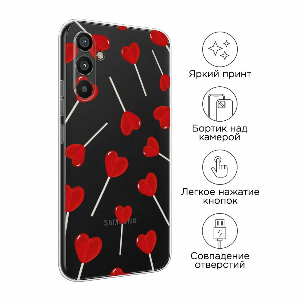 Чехол на Samsung Galaxy A34 / Самсунг A34 с принтом "Сердечки-леденцы 2 - 14 февраля", прозрачный — фото 1