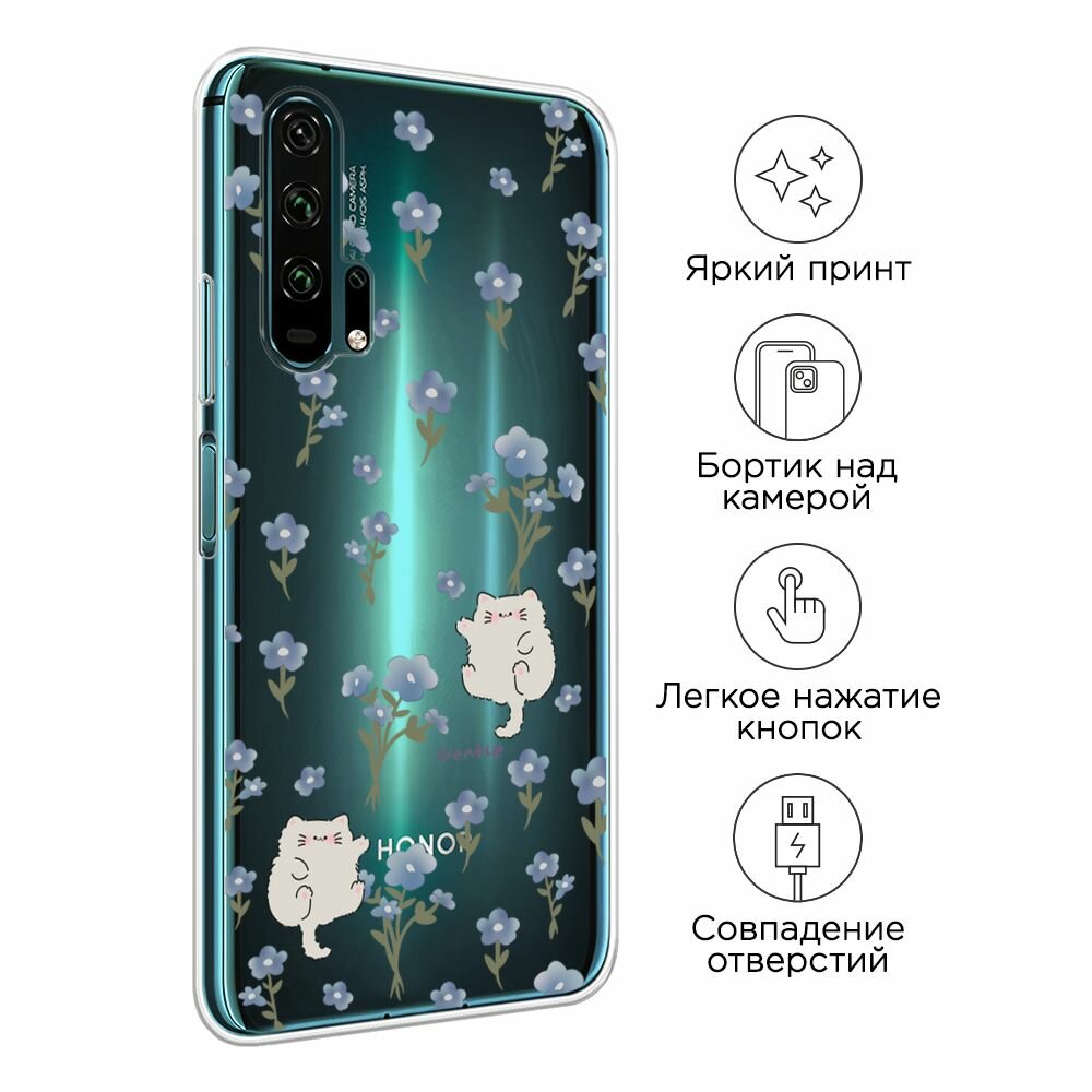 Чехол на Honor 20 Pro / Хонор 20 Про с принтом "Gentle cats", прозрачный — фото 1