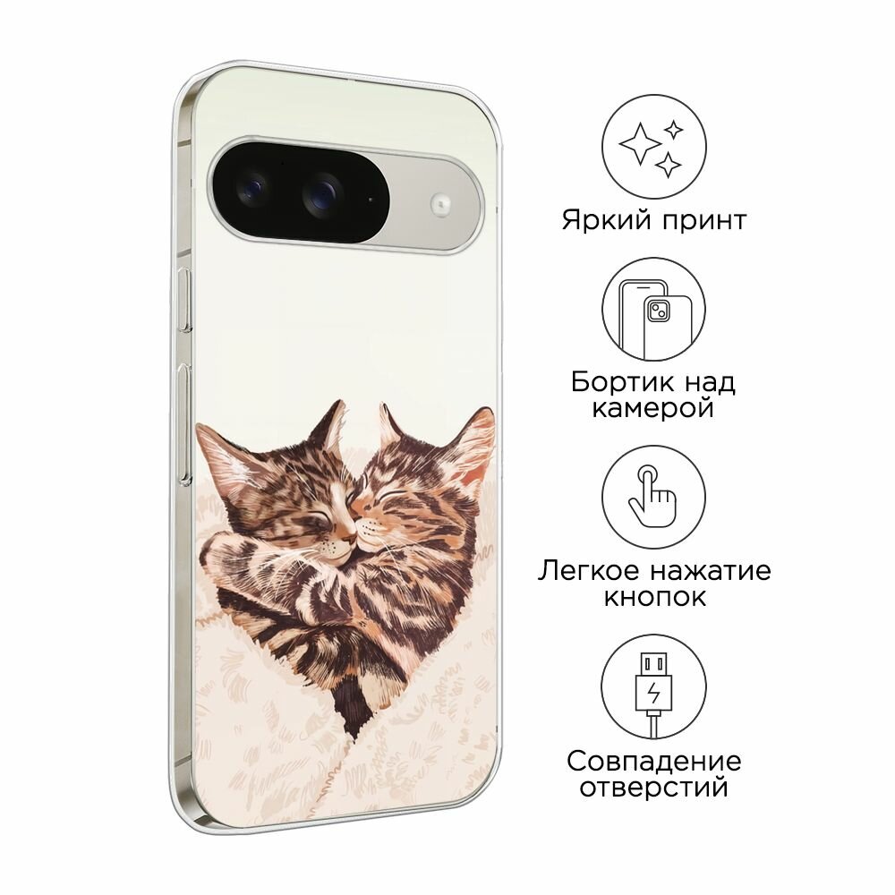 Чехол на Google Pixel 9 / Гугл Пиксель 9 с принтом "Влюбленные котейки - 14 февраля" — фото 1