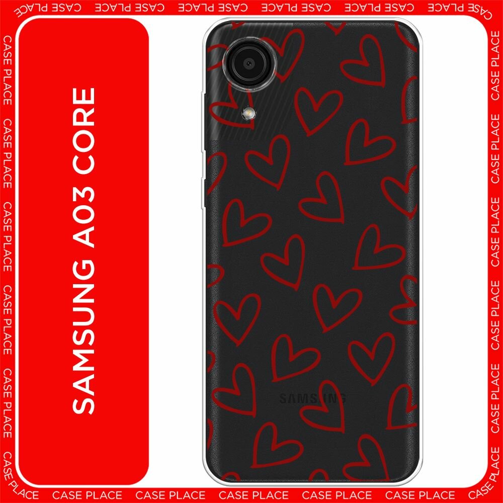 Чехол на Samsung Galaxy A03 Core / Самсунг Галакси А03 Core с принтом "Little hearts doodles 2 - 14 февраля", прозрачный