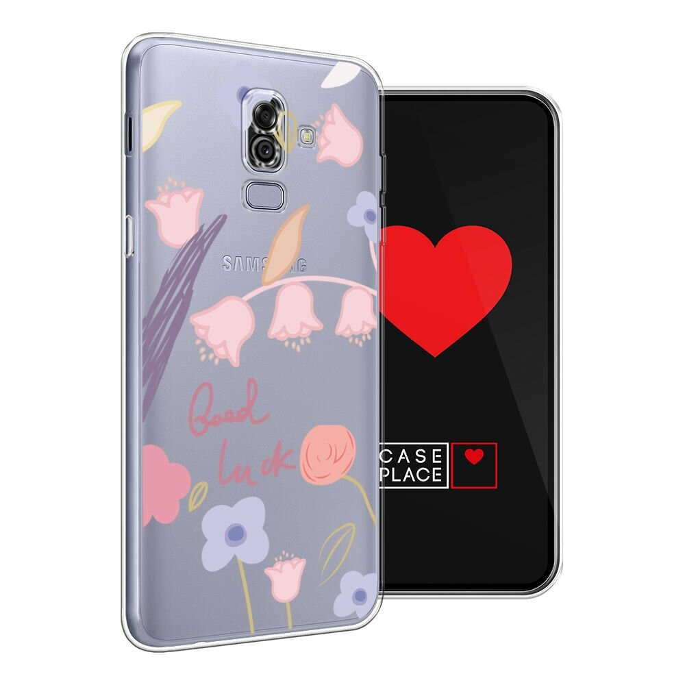 Чехол на Samsung Galaxy J8 / Самсунг Галакси Джей 8 с принтом "Lucky flowers", прозрачный — фото 1