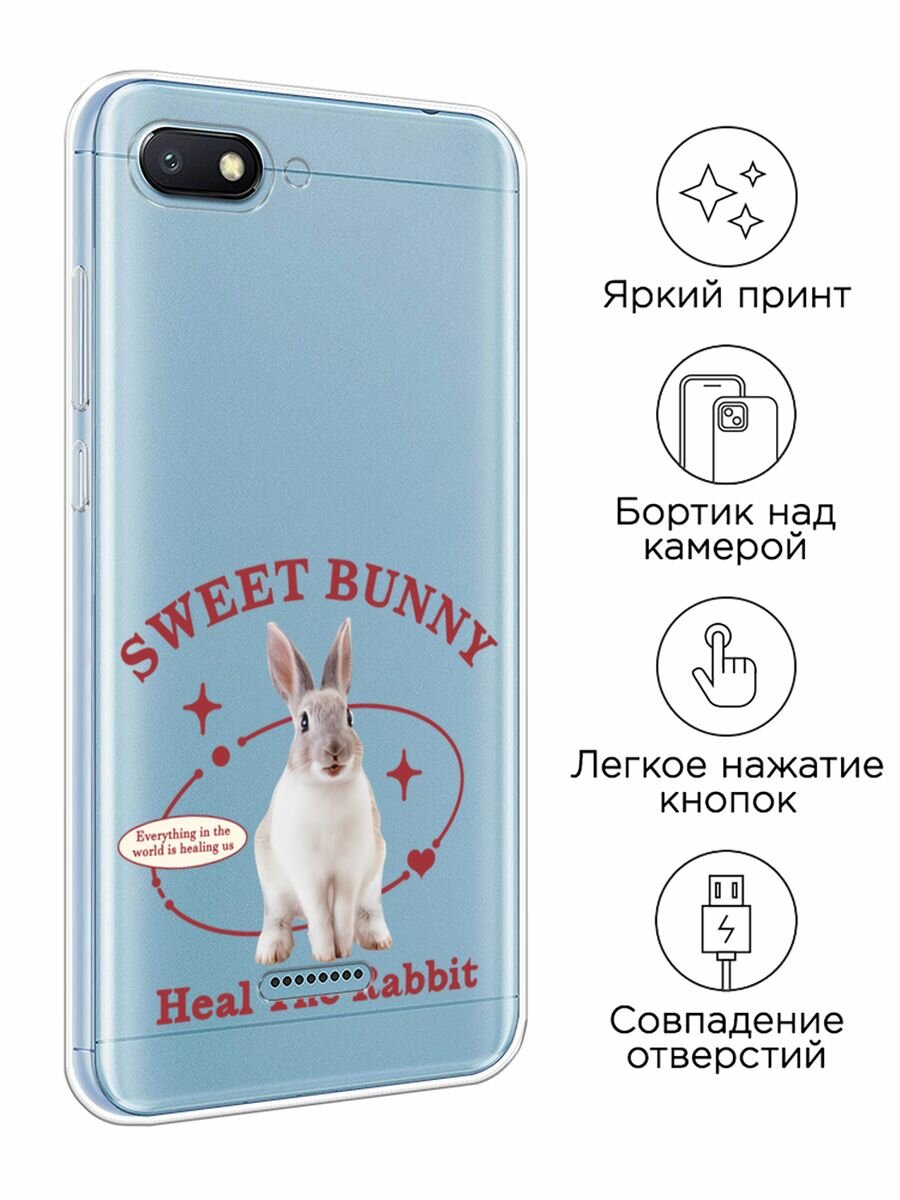 Чехол на Xiaomi Redmi 6A / Сяоми Редми 6А с принтом "Heal the rabbit", прозрачный — фото 1