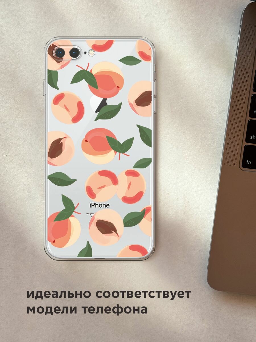 Чехол на Apple iPhone 7 Plus / Айфон 7 Плюс с принтом "Нежные персики паттерн 2", прозрачный — фото 1