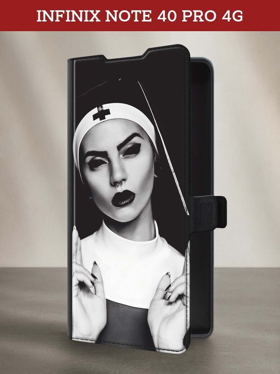 Чехол-книжка на Infinix Note 40 Pro 4G / Инфиникс Нот 40 Про 4G с рисунком "Черная монашка"