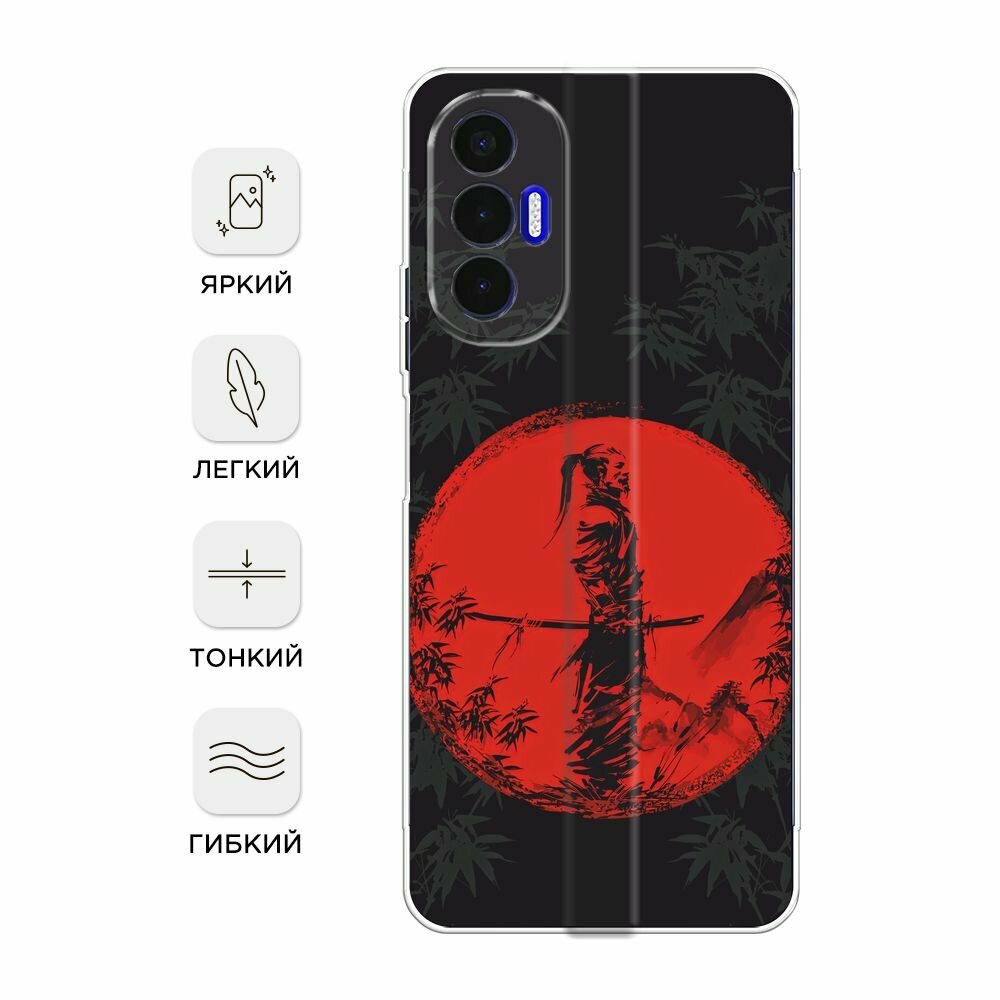 Чехол на Tecno Pova 3 / Текно Пова 3 с принтом "Самурай на красном фоне" — фото 1