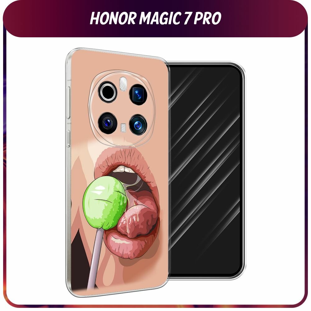 Чехол на Honor Magic 7 Pro / Хонор Мэджик 7 Про с принтом губы и чупа-чупс