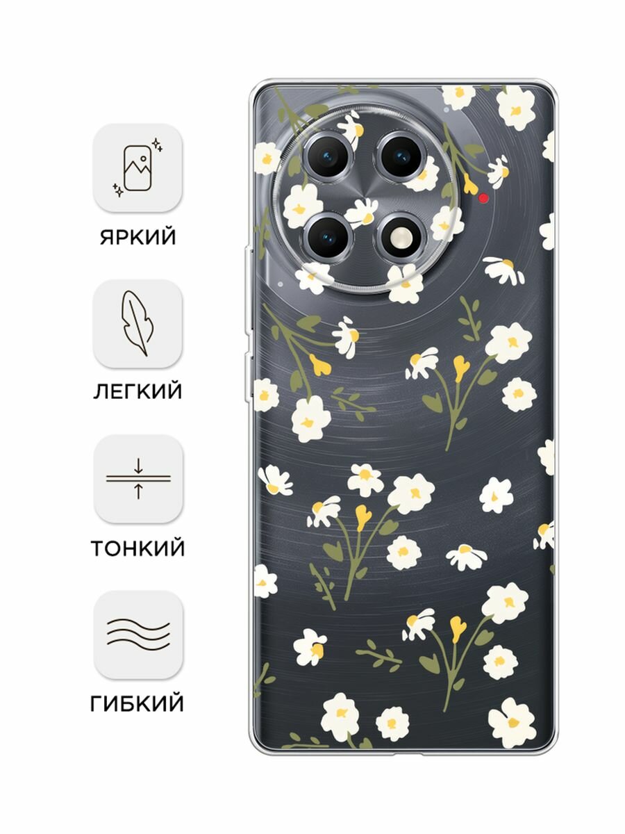 Чехол на Tecno Camon 30S / Текно Камон 30S с принтом "Пучки ромашек паттерн", прозрачный — фото 1