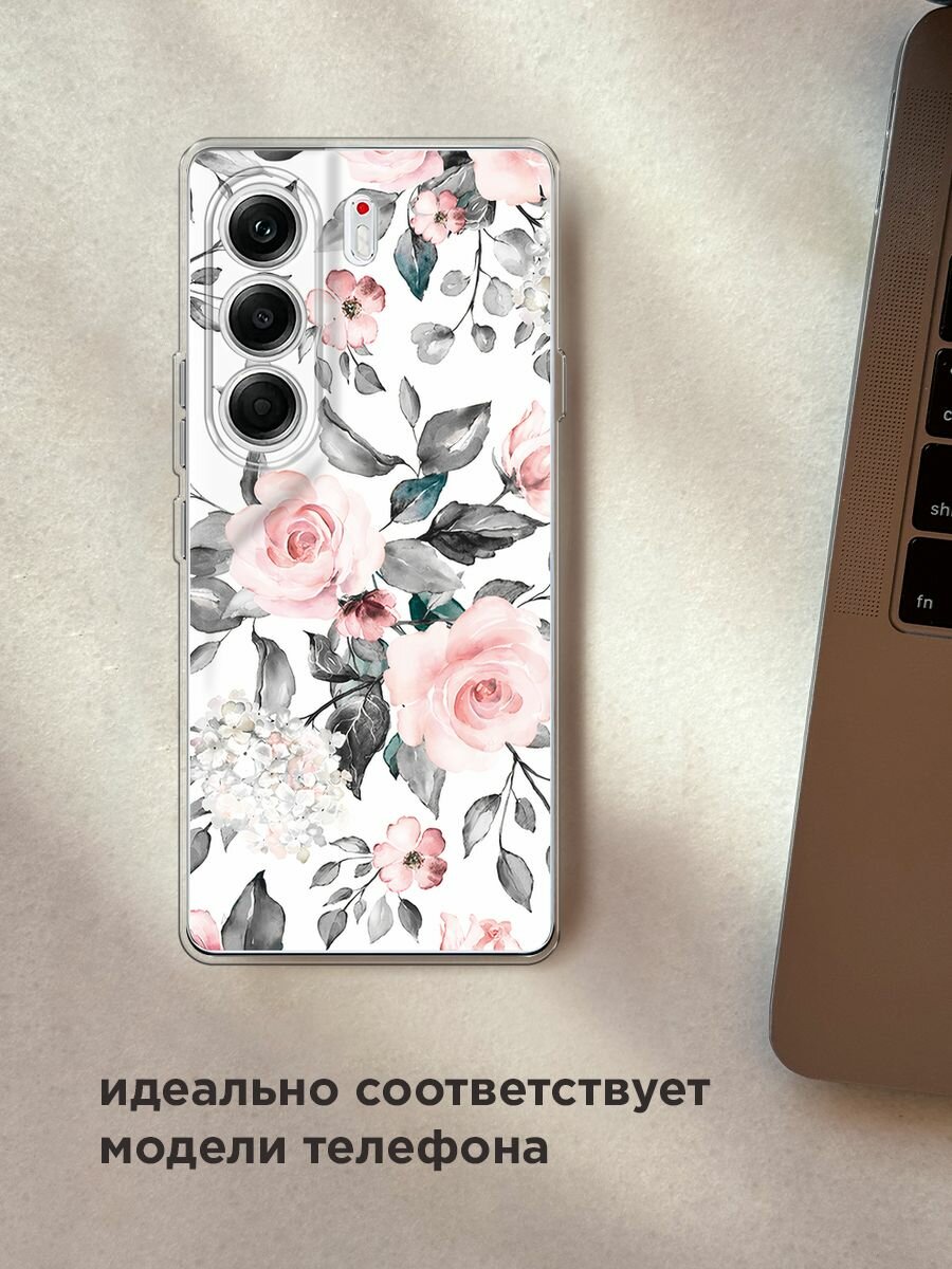 Чехол на Tecno Camon 40 Pro 5G / Текно Камон 40 Про 5G с принтом "Розы на белом" — фото 1