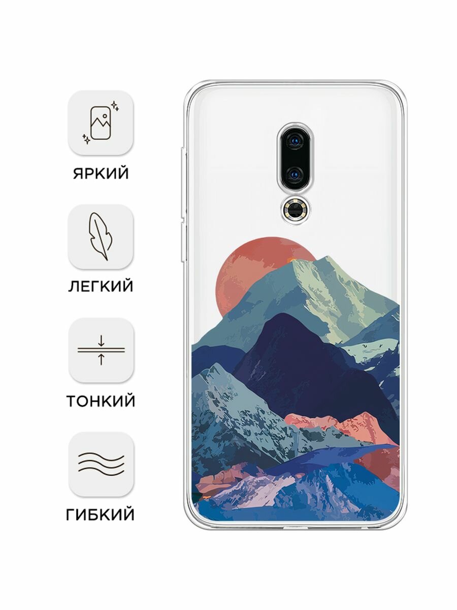 Чехол на Meizu 16th / Мейзу 16th с принтом "Закат в снежных горах", прозрачный — фото 1