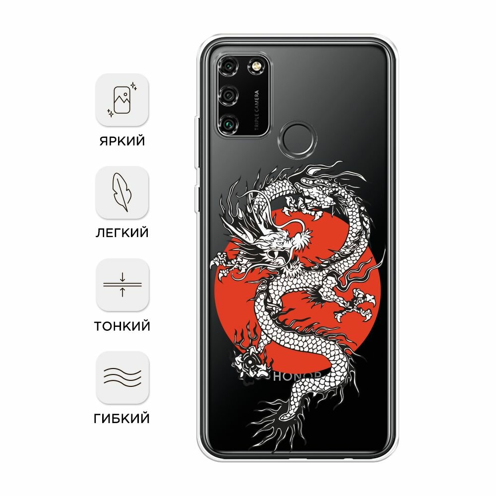 Чехол на Honor 9A / Хонор 9А с принтом "Восходящий дракон", прозрачный — фото 1