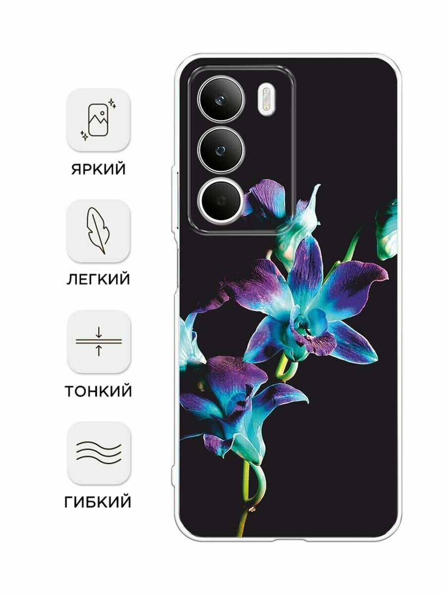 Чехол на Realme C71/P3 Lite 4G / Реалми С71/P3 Лайт 4G с принтом "Синий цветок на черном" — фото 1