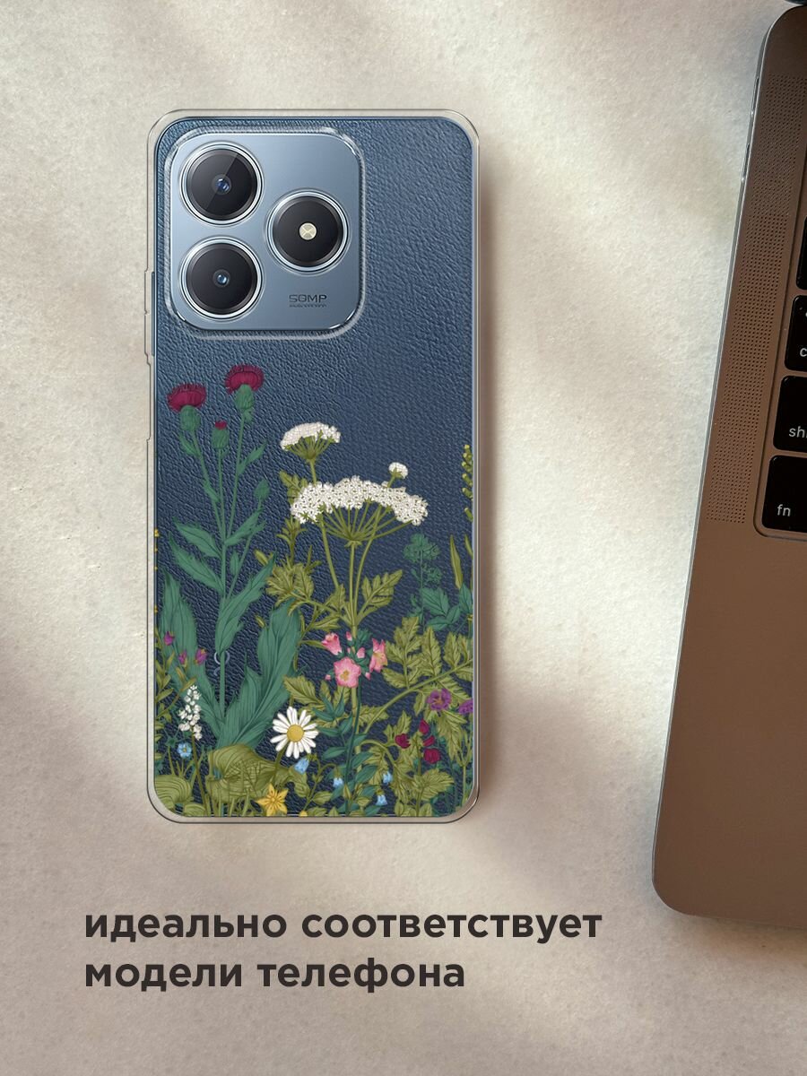 Чехол на Realme C63 / Реалми С63 с принтом "Дикие полевые цветы", прозрачный — фото 1