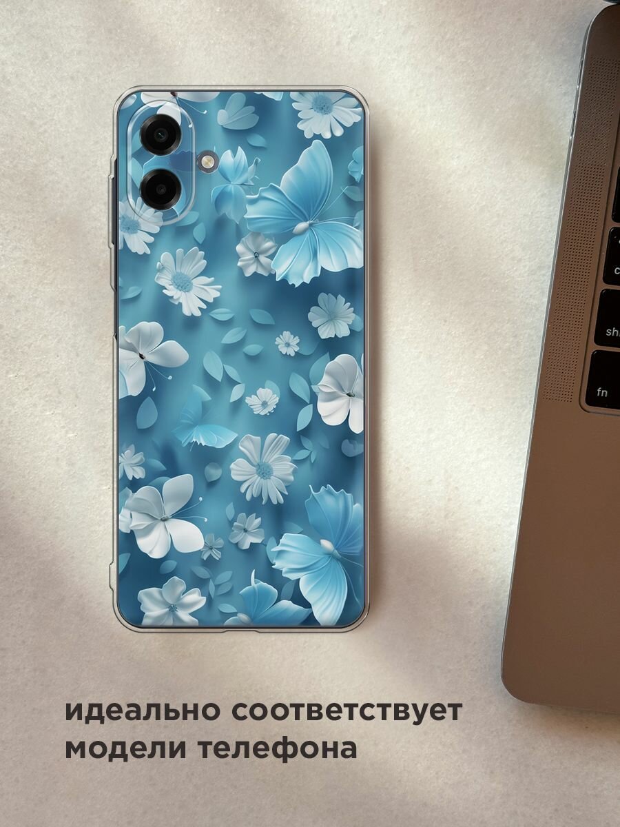 Чехол на Samsung Galaxy A07/A08 / Самсунг А07/А08 с принтом "Голубые глазурные цветы" — фото 1