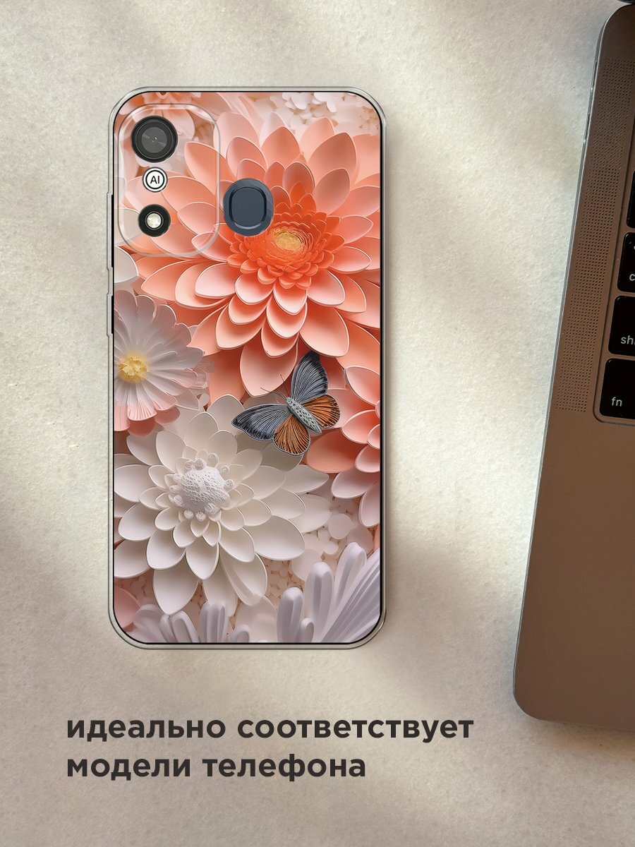 Силиконовый чехол на Itel A27 / Ител А27 с принтом "Бумажные цветы" — фото 1