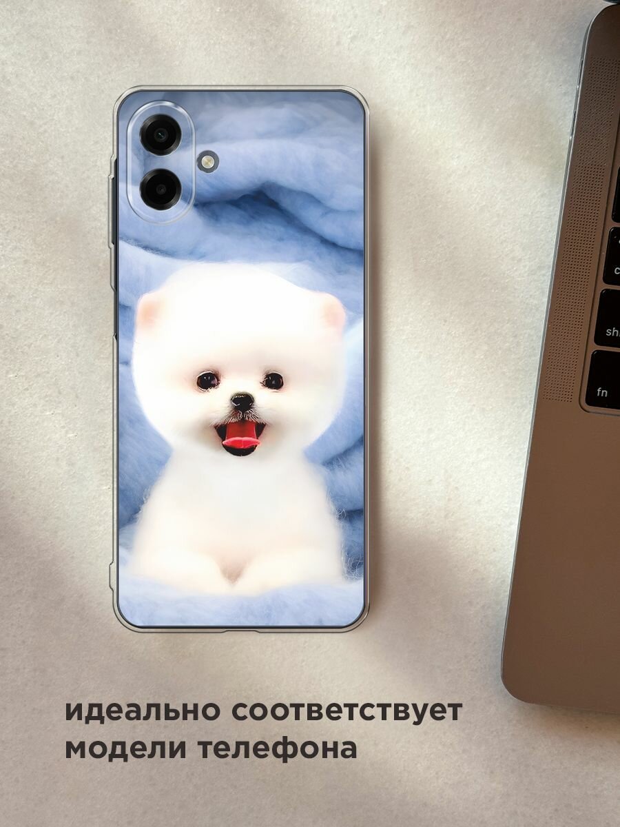 Чехол на Samsung Galaxy A07/A08 / Самсунг А07/А08 с принтом Белый пёсик — фото 1