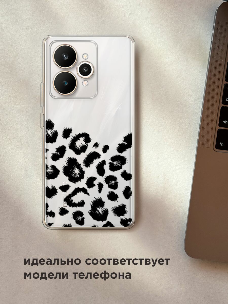 Чехол на Realme 15 / Реалми 15 с принтом "Окрас леопарда фон черный", прозрачный — фото 1