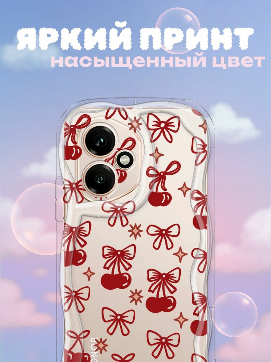 Чехол на Honor 400 / Хонор 400 с принтом "Вишня с бантиком", прозрачный — фото 1