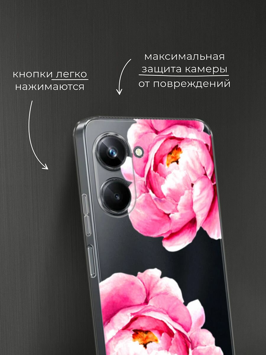 Чехол на Realme 10 Pro / Реалми 10 Про с принтом "Open peonies", прозрачный — фото 1