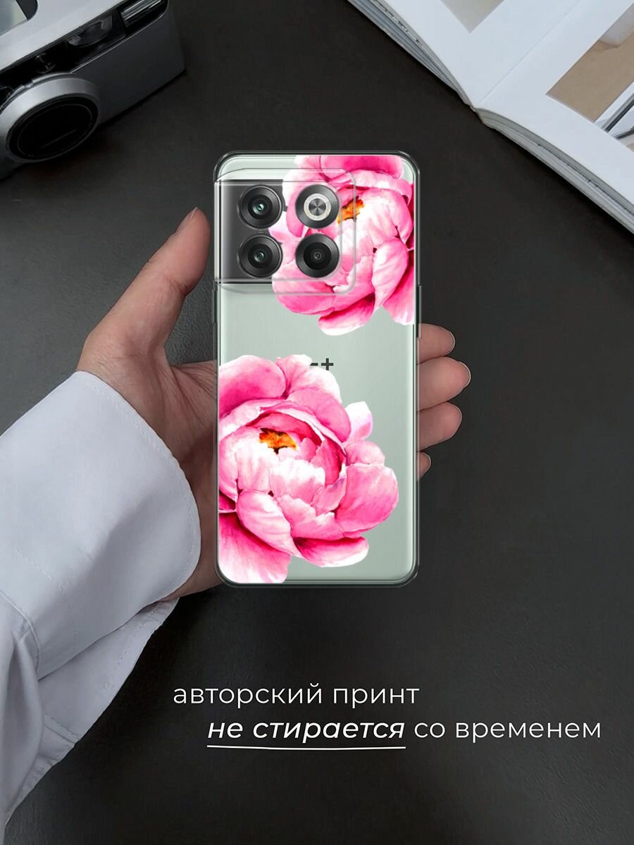 Чехол на OnePlus 10T / Ван плюс 10T с принтом "Open peonies", прозрачный — фото 1