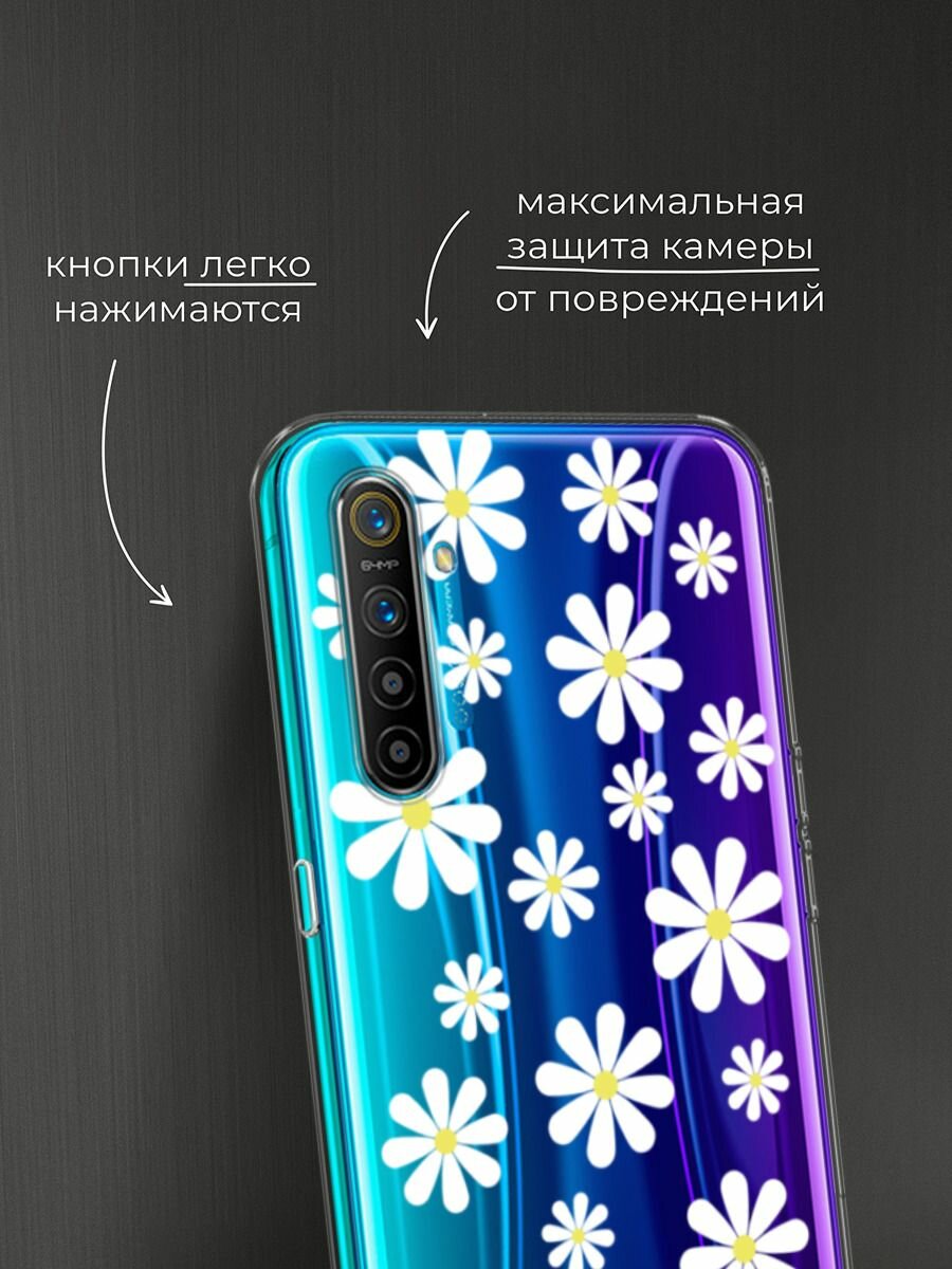 Чехол на Realme XT / Реалми XT с принтом "Большие ромашки", прозрачный — фото 1